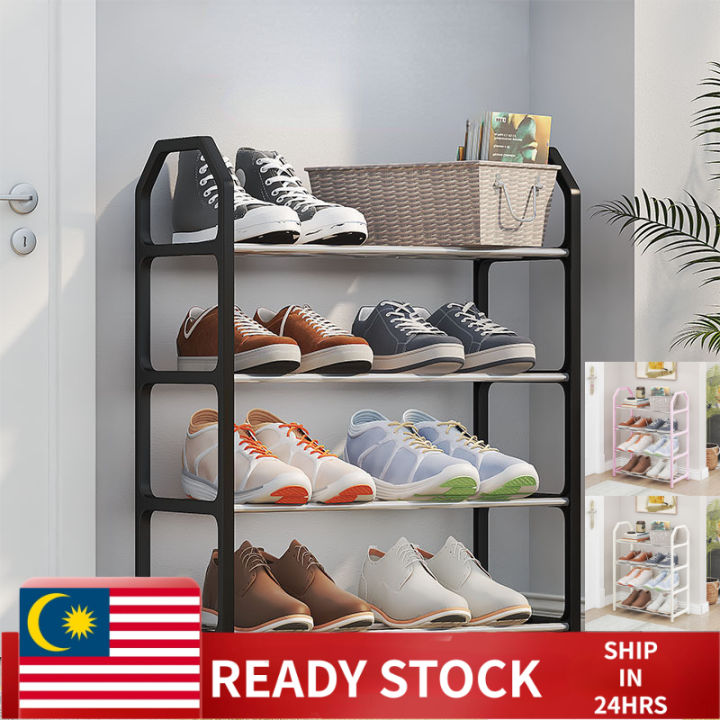 NDBB 4 Tier Stackable Shoe Rack 8 Pairs Sturdy Shoe Shelf Storage Black ...