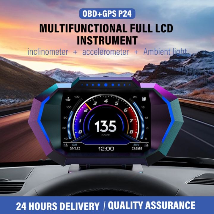 🇵🇭24H Ship⚡P24 OBD2+GPS+Slope Meter+Accelerometer Car Speedmeter OBD ...