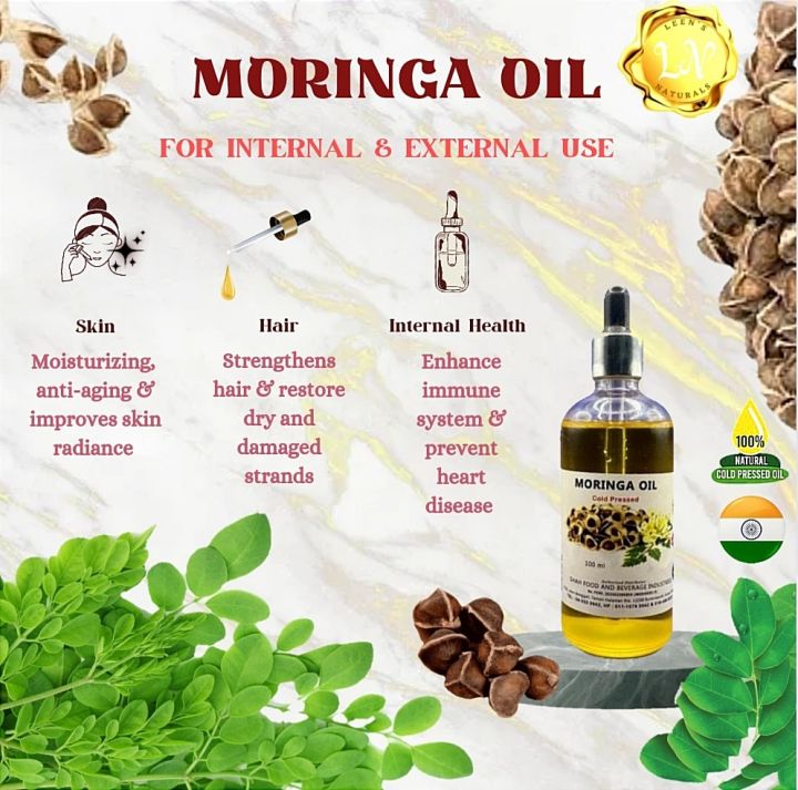 Pure natural Cold Pressed Moringa Oil For glowing Skin and Hair (Acne ...