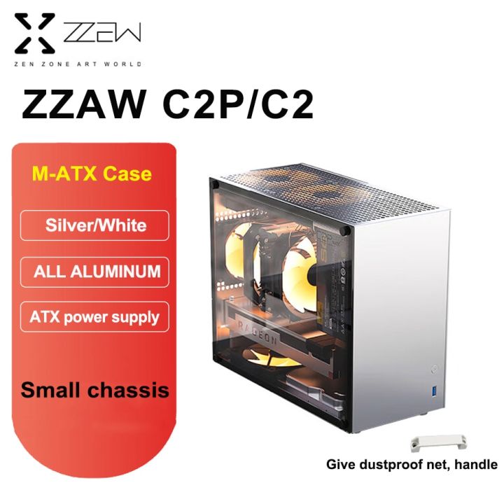 ZZAW C2P/C2 All Aluminum MATX Case Side Tempered Glass ATX Power Supply Mini Gaming Computer ...