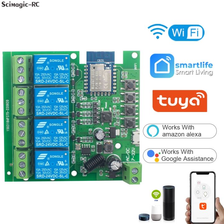 AC 220V Tuya Smart Wifi Switch Module 4CH AC/DC 5V 12V 24V APP Remote ...