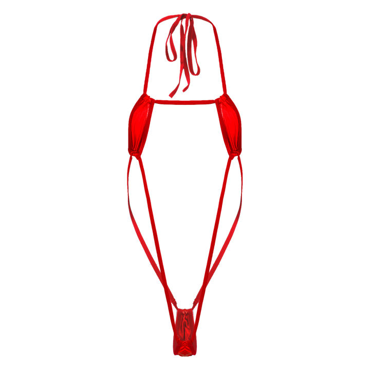 Women Micro Bikini Swimwear Metallic Shiny Monokini One-piece Bathing ...