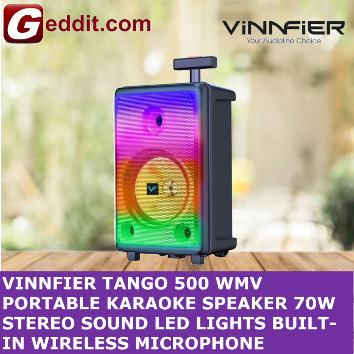 VINNFIER TANGO 500 WMV PORTABLE KARAOKE SPEAKER 70W STEREO SOUND LED LIGHTS BUILT-IN WIRELESS ...