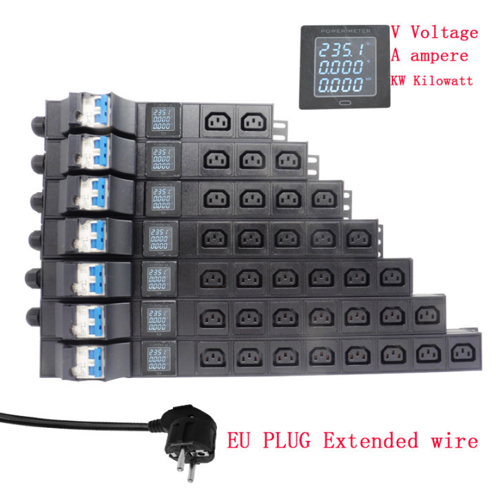PDU Power Distribution Unit 2-18 Ways Slots C13 Outlet Metal Power Strip digital display EU PLUG ...