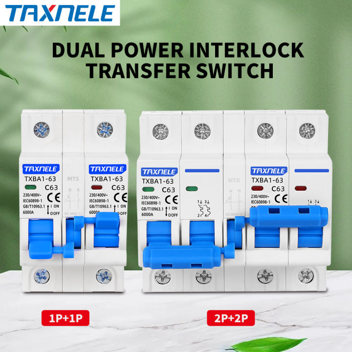 AC 40A 63A MCB Dual Power Manual Transfer Switch 1P+1P 2P+2P MTS Interlock Circuit Breaker Din ...
