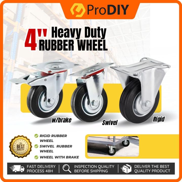 4 INCHI Heavy Duty Rubber Wheel Rigid Swivel With Brake 360 Degree ...