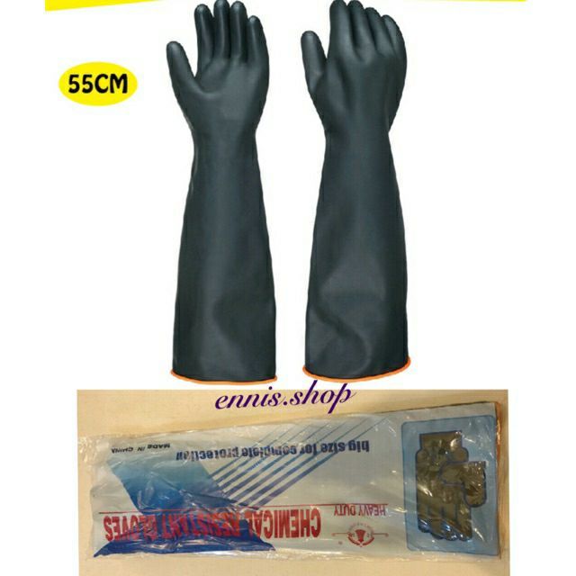Heavy Duty Rubber Gloves Chemical Muriatic Acid Resistant Natural Anti ...