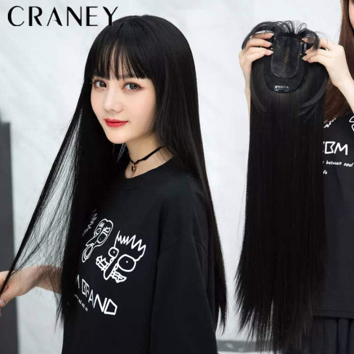 55cm Women Long Straight Wig Hair Extension Pad With Bang Head Reissue ...