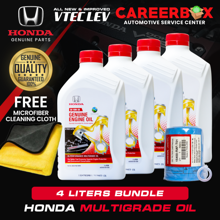 Honda Genuine Gasoline Engine Oil SN 10w-30 4Liters Oil Change Bundle ...