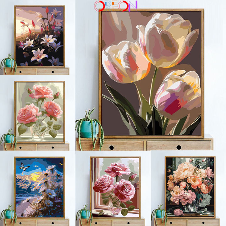 ORFON Painting by number /Hand-made plants and flowers, healing decorative paintings/acrylic ...