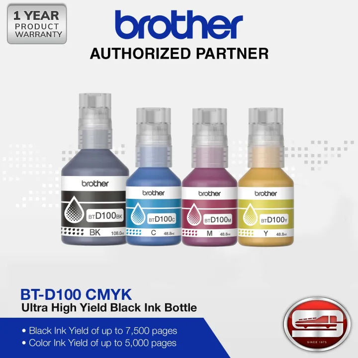 Brother BT-D100 CMYK Ultra High Yield Ink Bottle Set | Lazada PH