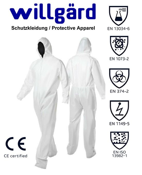 Willgard Coverall with Hood PPE SUIT HAZMAT SUIT, Elastic Cuff, White ...