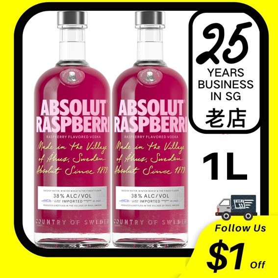 1L Absolut Raspberri Vodka 1 Liter Twin Bottles w/o Gift Box | Lazada ...