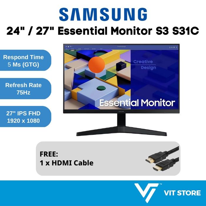 SAMSUNG 24" / 27" ESSENTIAL S3 S31C LS24C310EAEXXS LS27C310EAEXXS IPS ...
