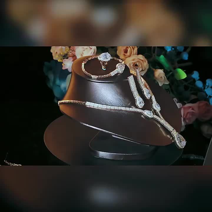 CWWZircons 4ชิ้นบิ๊กน้ำหยด Cubic เพทายหรูหราไนจีเรียดูไบสีทองชุดเครื่องประดับสำหรับผู้หญิง ...