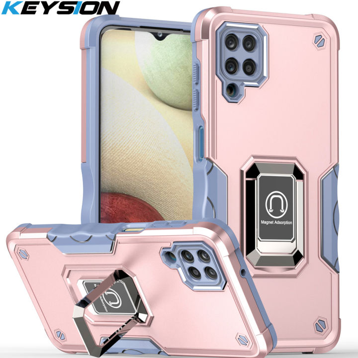 KEYSION เคสเกราะกันกระแทกสำหรับ Samsung A22 A12 4G A42 A22S 5G ซิลิโคน + ขาตั้งแหวนโลหะสำหรับ ...