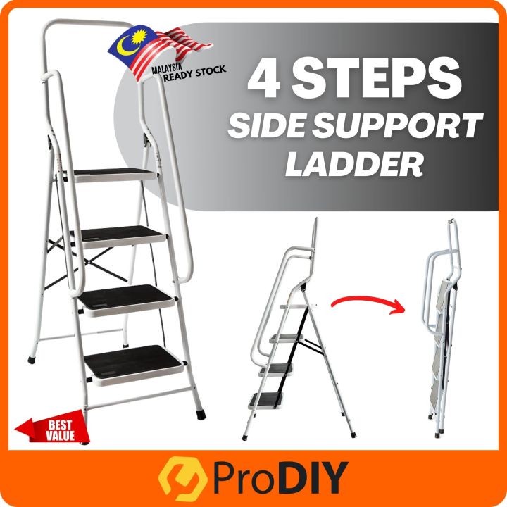 4 STEPS Side Support Steel Ladder With Handle Non Slip Step Folding ...