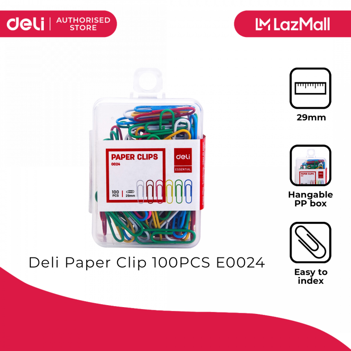 Deli Colored Paper Clip 100pcs (1 pc) E0024 [75250024] | Lazada PH