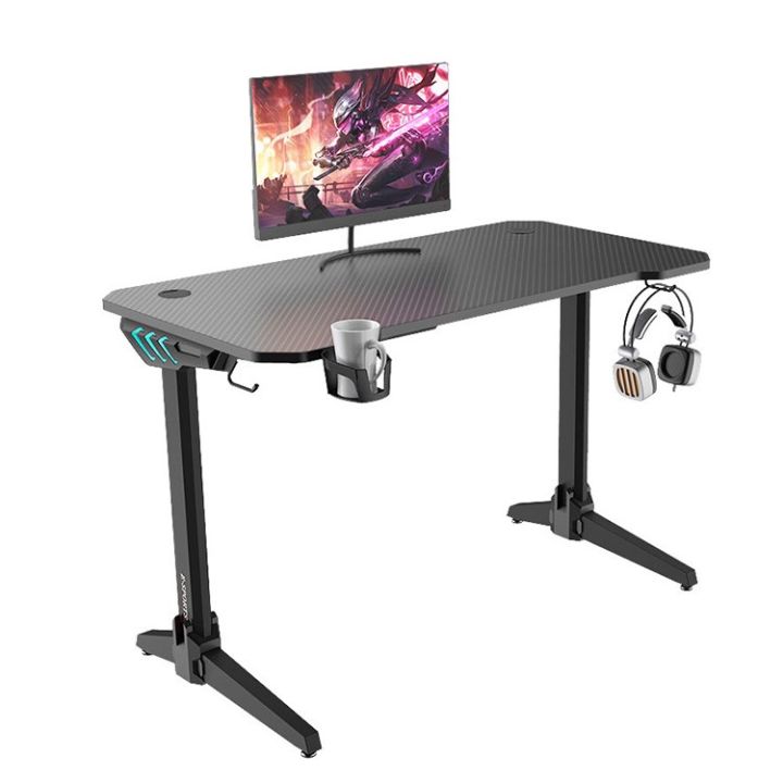 I Shaped Gaming Table with Adjustable RGB LED Lights PC Desk Gaming ...