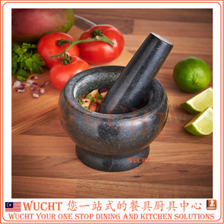 【WUCHT】16cm Black Solid Granite Stone Pounder Mortar and Pestle 16cm ...