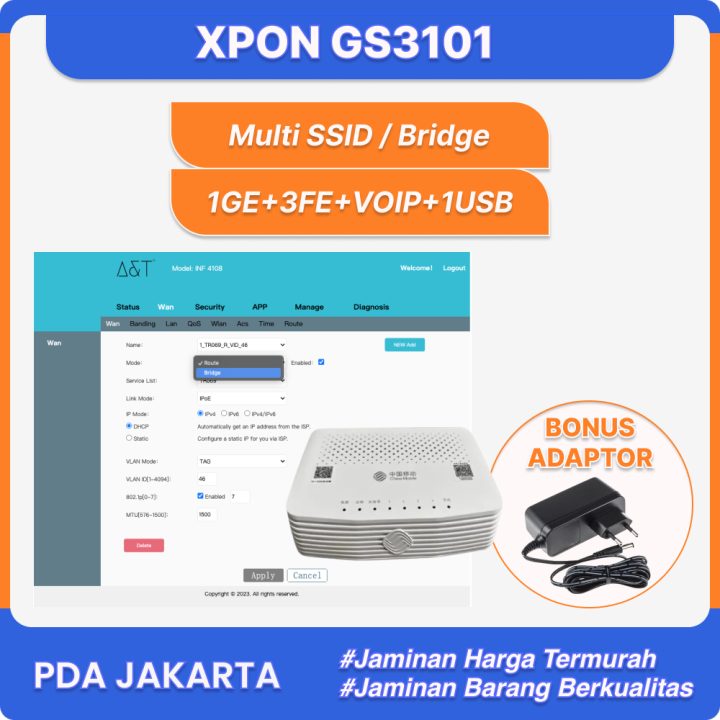 Modem FTTH Wifi Router XPON GS3101 ONT ONU XPON EPON GPON GS3101 Bonus Adaptor | Lazada Indonesia
