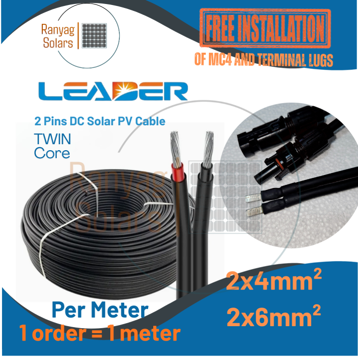 Solar Cable Per Meter 2x4mm² 2x6mm² PV Wire Twin Core Leader Brand (UL ...