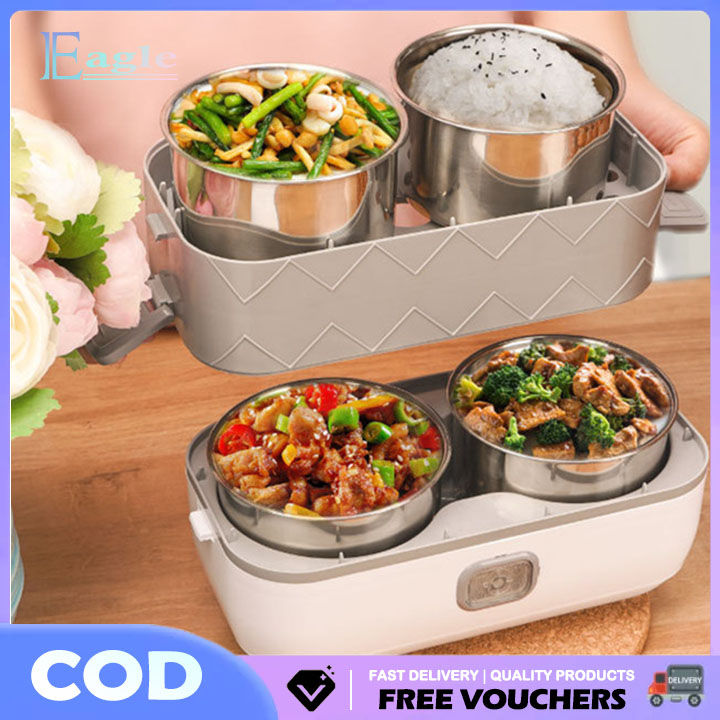 Portable Electric Lunch Box Heating Double Layer Stainless Mini Rice Cooker Outdoor Mini Cooking ...