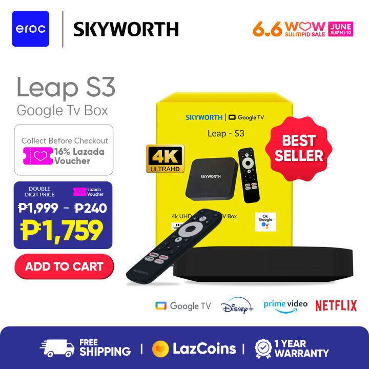 Skyworth NEW Google TV Box [LEAP-S3] 2G＋16G 4K Ultra HD Google Software ...