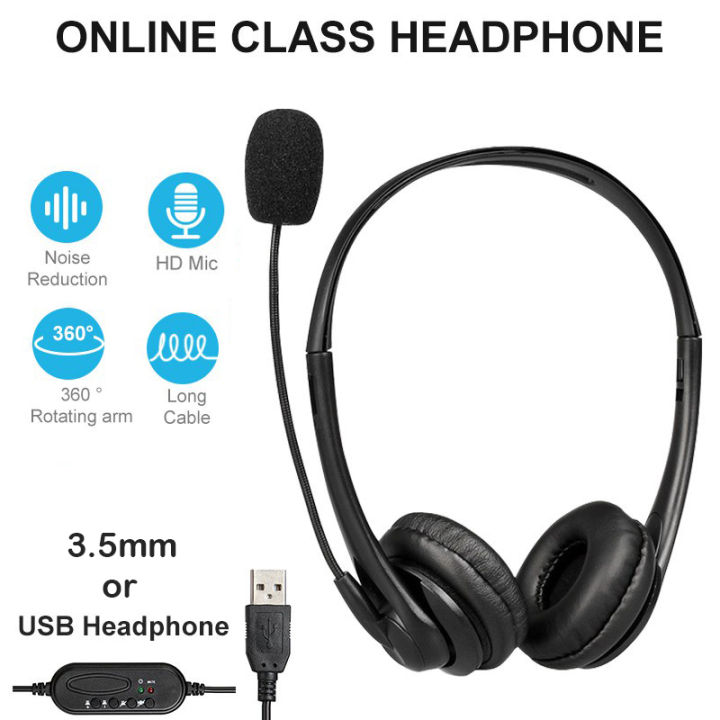 Wired Headset with Mic Noise Cancellation Headphone 3.5mm/USB 2.0 Plug ...