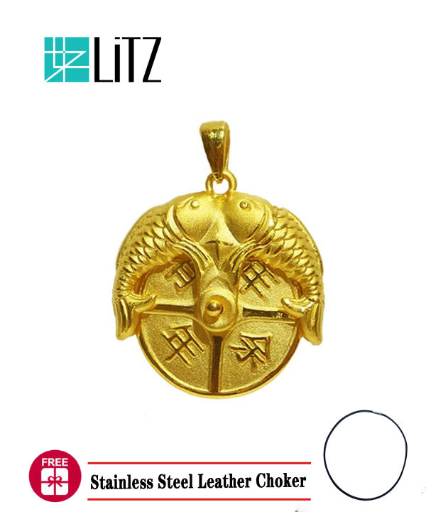 [ Free Necklace ] LITZ 999 (24K) Gold Fish Pendant 年年有余吊坠 EP0167 (5.80g ...