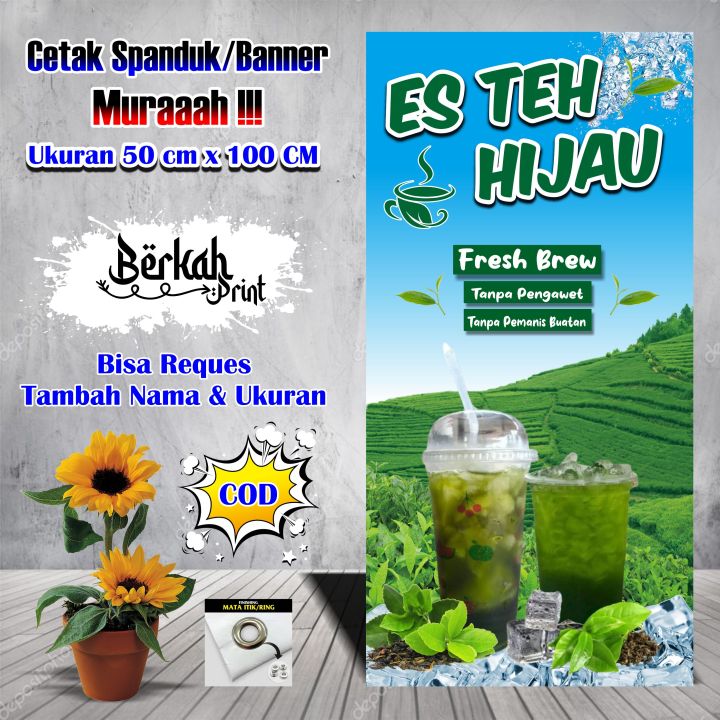 Spanduk Banner Es Teh Hijau Ukuran 50 cm x 100 cm | Lazada Indonesia