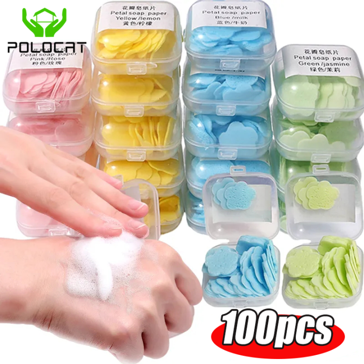 Polocat 100pcs/box Portable Soap Paper Disposable Soap Flakes Hand ...