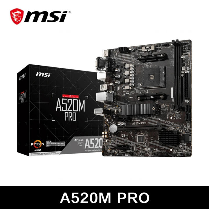 MSI AMD A520M PRO เมนบอร์ดสนับสนุน Ryzen CPU R3 R5 R7 5000และ3000ชุดเมน ...