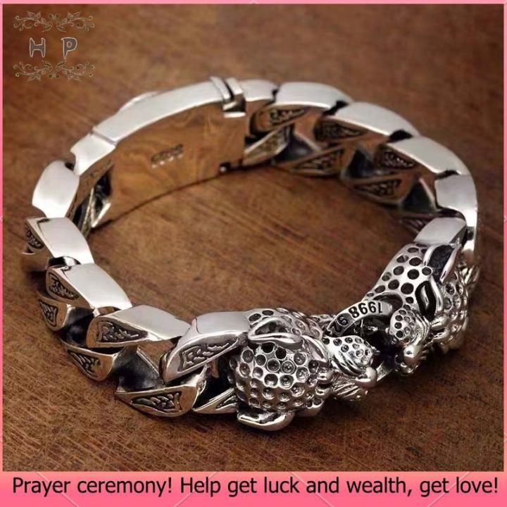 HP-S925เงินแฟชั่นผู้ชายใหม่เสือดาวทอสร้อยข้อมือหัวเสือดาวคู่สำหรับผู้ชายและผู้หญิงสร้อยข้อมือ ...