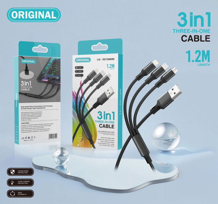 Kabel Data 3IN1 Micro Tipe C Lightning High Speed HC37 Panjang 1.2M ...