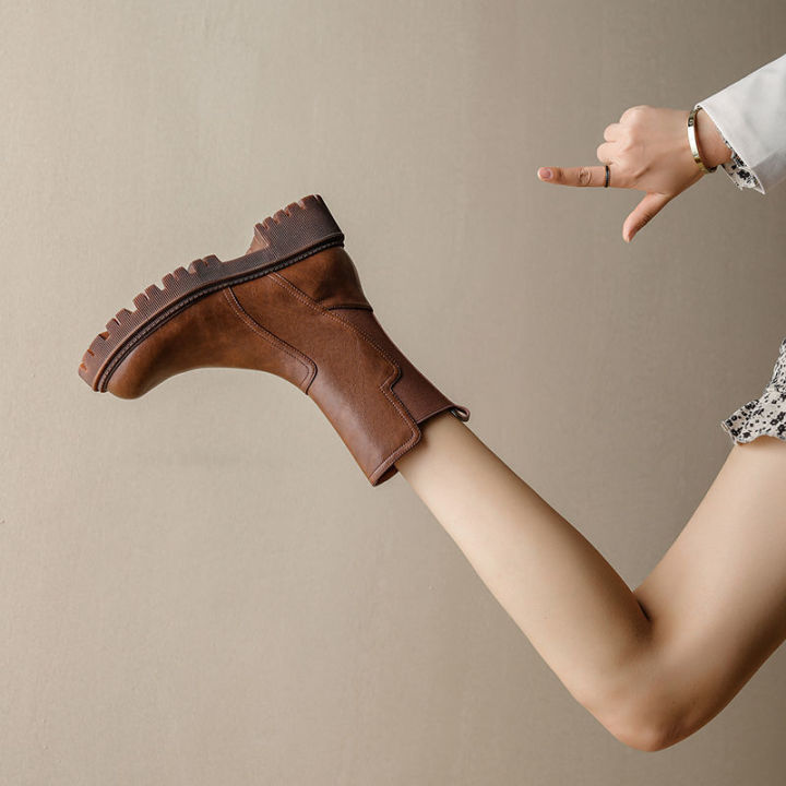 ZAZA 2024 Martin Boots สำหรับผู้หญิงสไตล์เกาหลีเชลซีบู๊ทส์รองเท้าสั้น ...