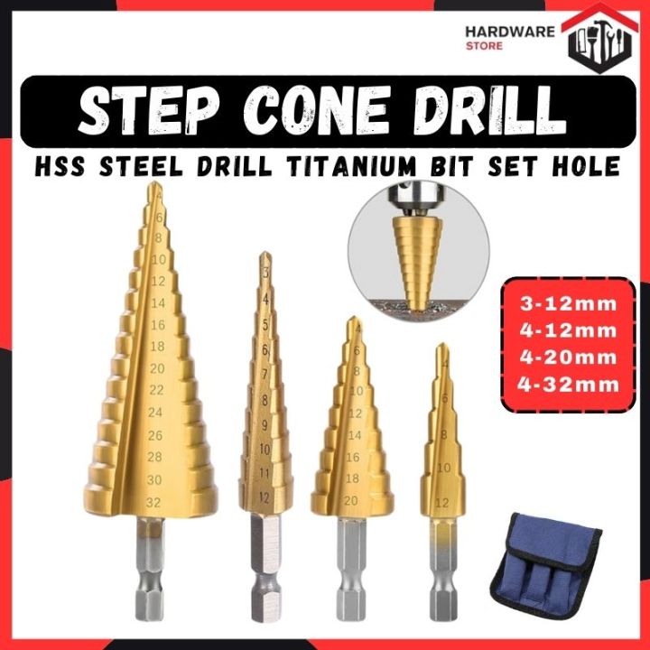 HSS Steel Step Cone Drill Titanium Bit Set Hole Cutter 3-12 4-12 4-20 4 ...