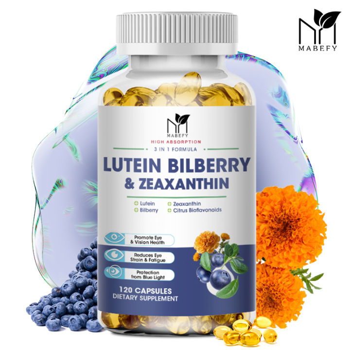 Lutein, Bilberry & Zeaxanthin Capsules Support Eye Health & Visual ...