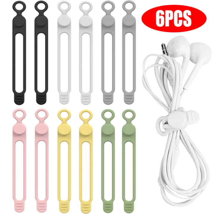 6PCS Multifunction Silicone Reusable Fastening USB Cable Strap Tape ...