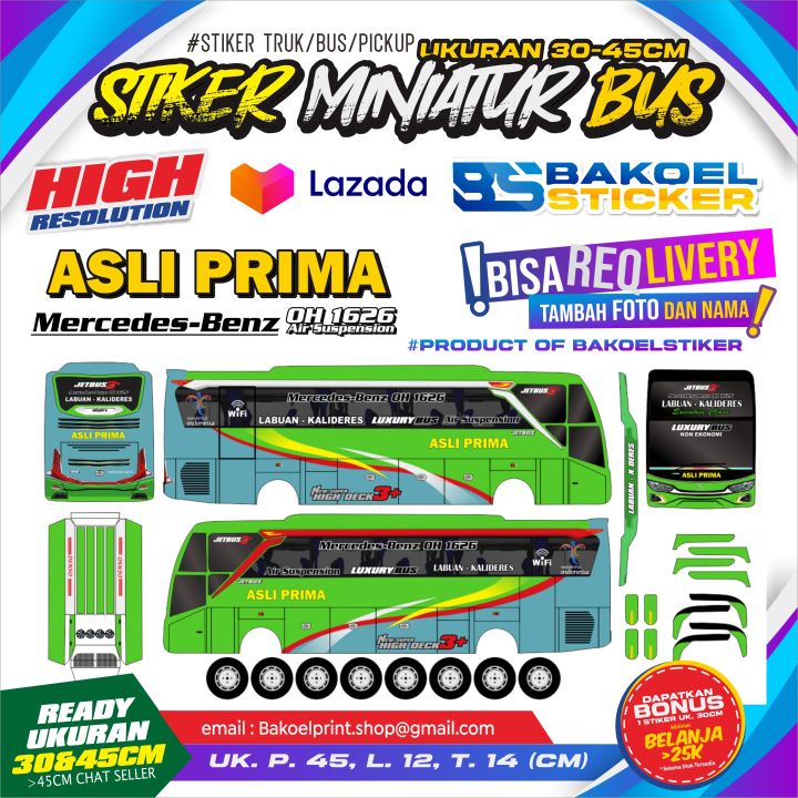 STIKER MAINAN MINIATUR BUS JB3 MURNI DAN ASLI PRIMA UK. 30-45CM ...