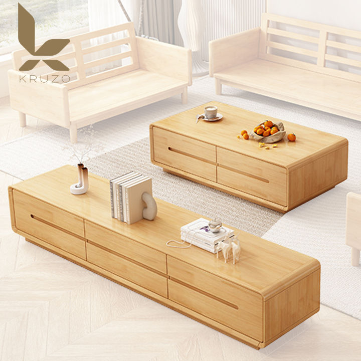 KRUZO FUJI Solid Rubber Wood Media Console TV Rack Center Table | Lazada PH