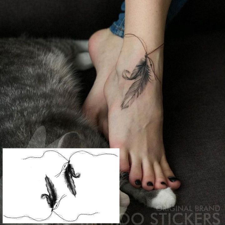 【YF】 Ankle Feather Anklet Tattoo Stickers Waterproof Green Leaf ...