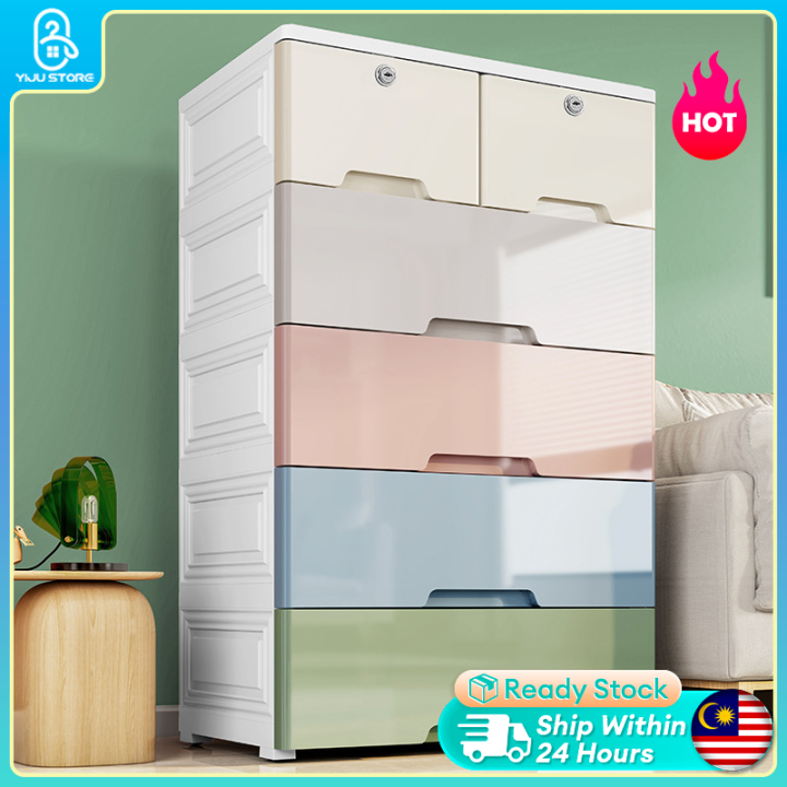 Plastic Drawer Cabinet Almari Baju With Lock 4/5/6/7Tier Organizer ...