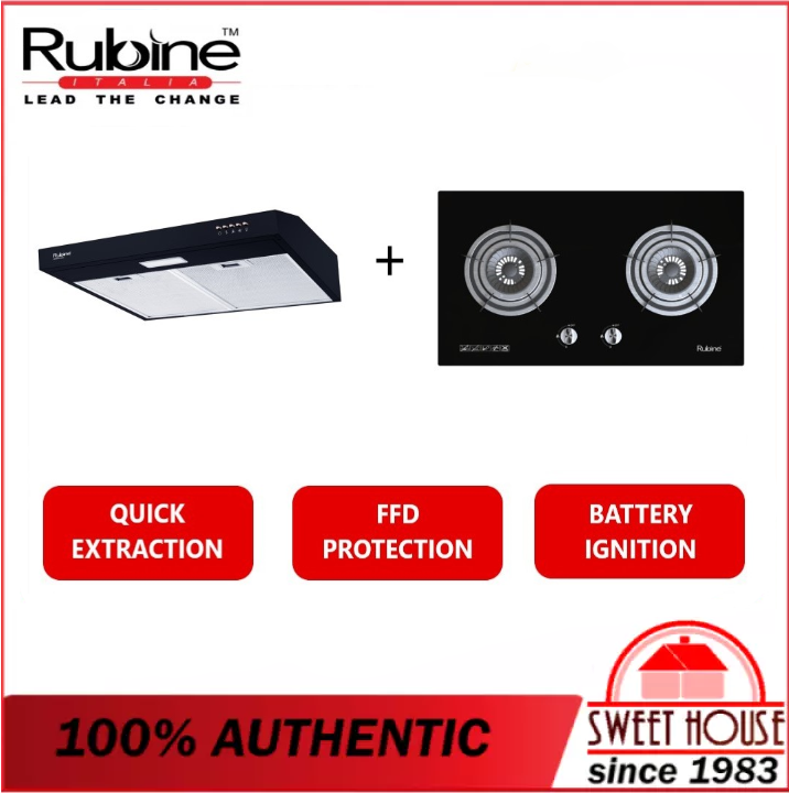 Rubine RSH-GENOA-60BL Slim Hood With 920m³/hr Suction Power + Rubine ...