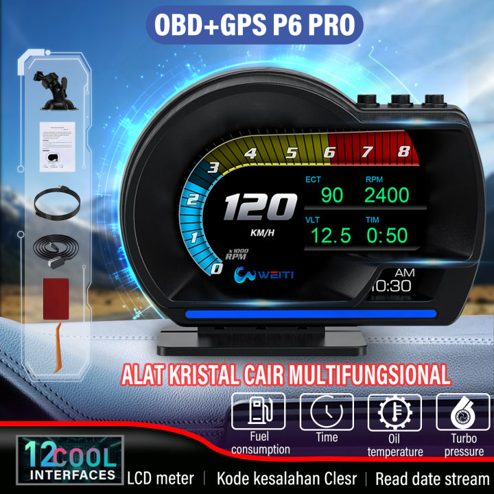 P6 OBD2 GPS HUD Dual System Car Head up Display Digital Speedometer ...