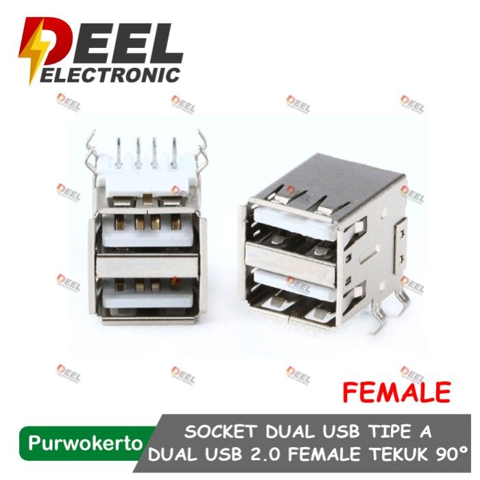 SOCKET DUAL USB TYPE A FEMALE TEKUK 90º DUAL PORT USB TYPE A CONNECTOR ...