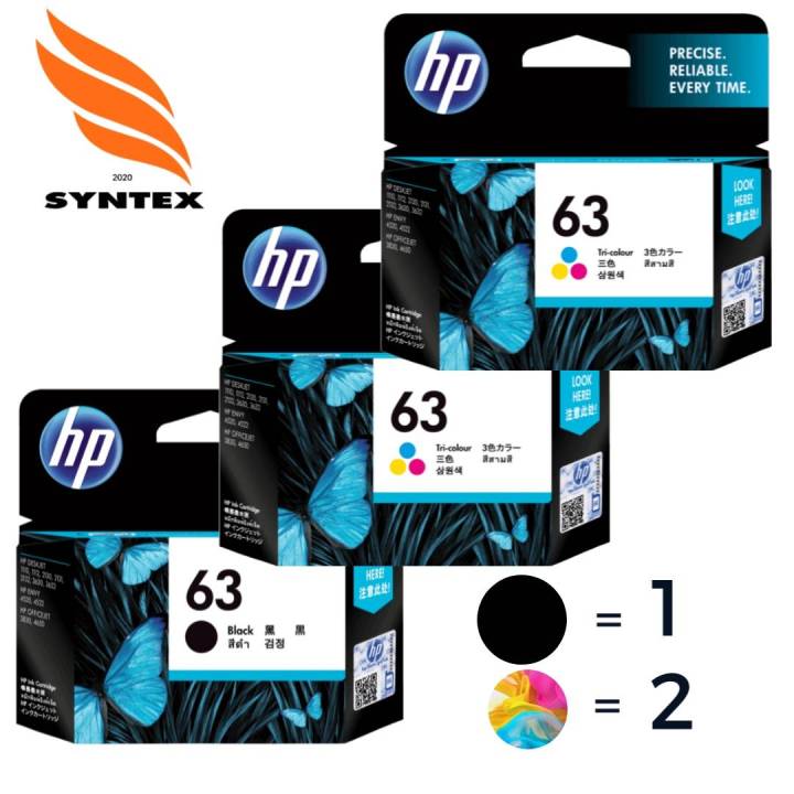 HP 63 BLACK/Tri-color (ดำ-1กล่อง+สี2กล่อง) Original Ink Cartridge ตลับ ...