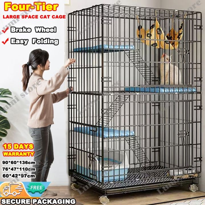 Low Freight Cat Cage 4 Layer Foldable Sturdy cat cage with litter box ...