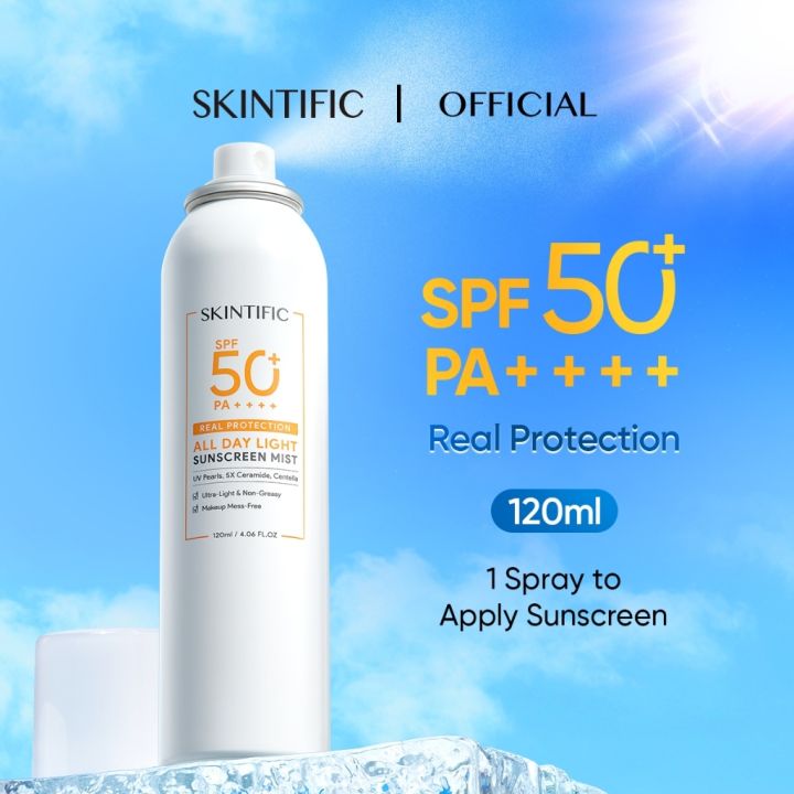 [120ml] SKINTIFIC All Day Light Sunscreen Mist SPF50 PA++++ Sunscreen Spray Anti UV Face Body ...