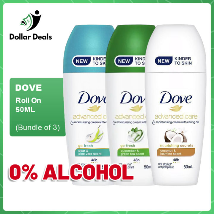 DOVE ROLL ON Deodorant Antiperspirant 50ML X 3 Coconut & Jasmine/Cucumber/Pear & Aloe Vera ...